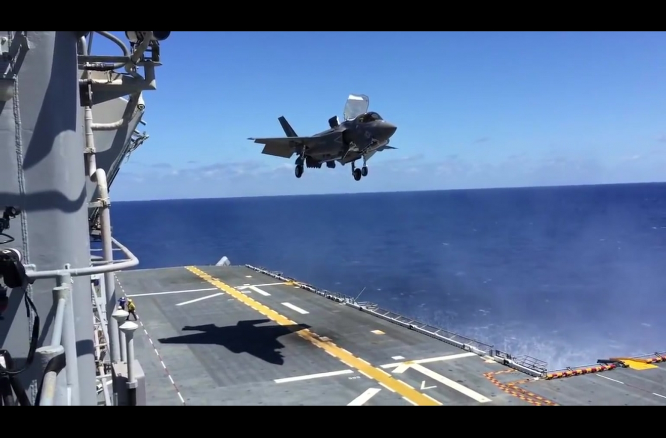 Watch the F-35B Lightning II nail a vertical landing onto an aircraft ...