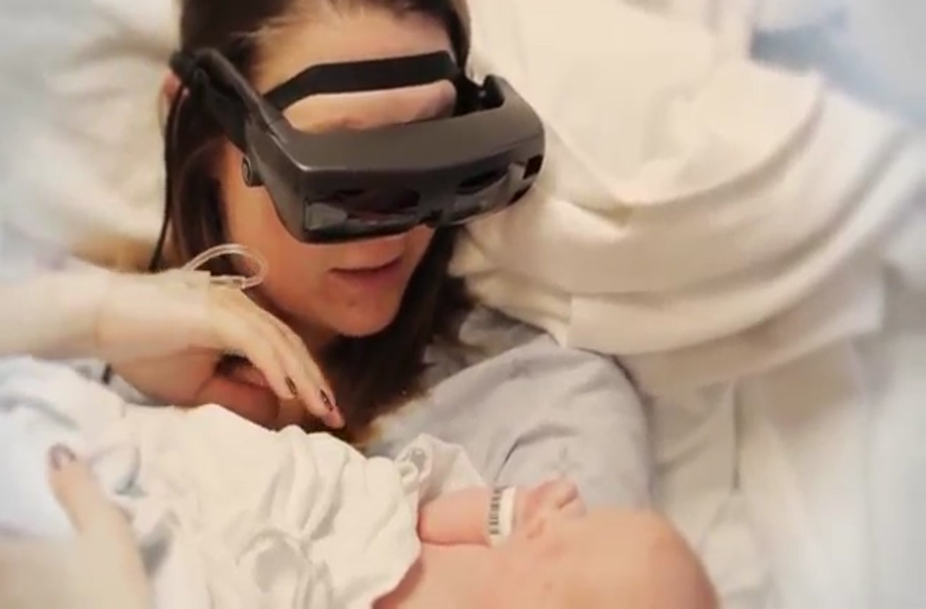 Newborn baby is blind mother's first sight.