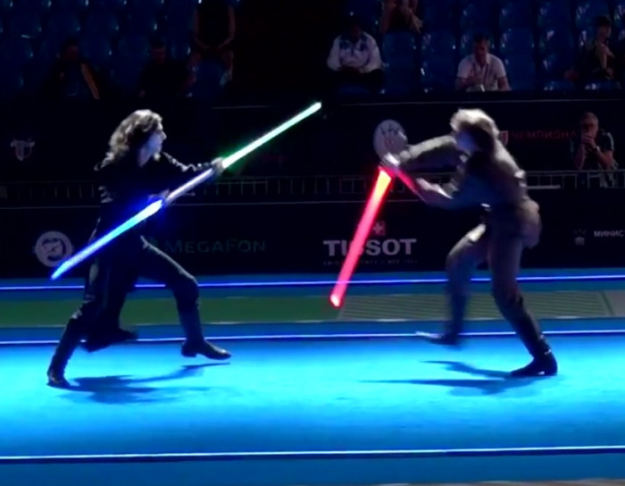 Star Wars duel at the fencing world championship.
