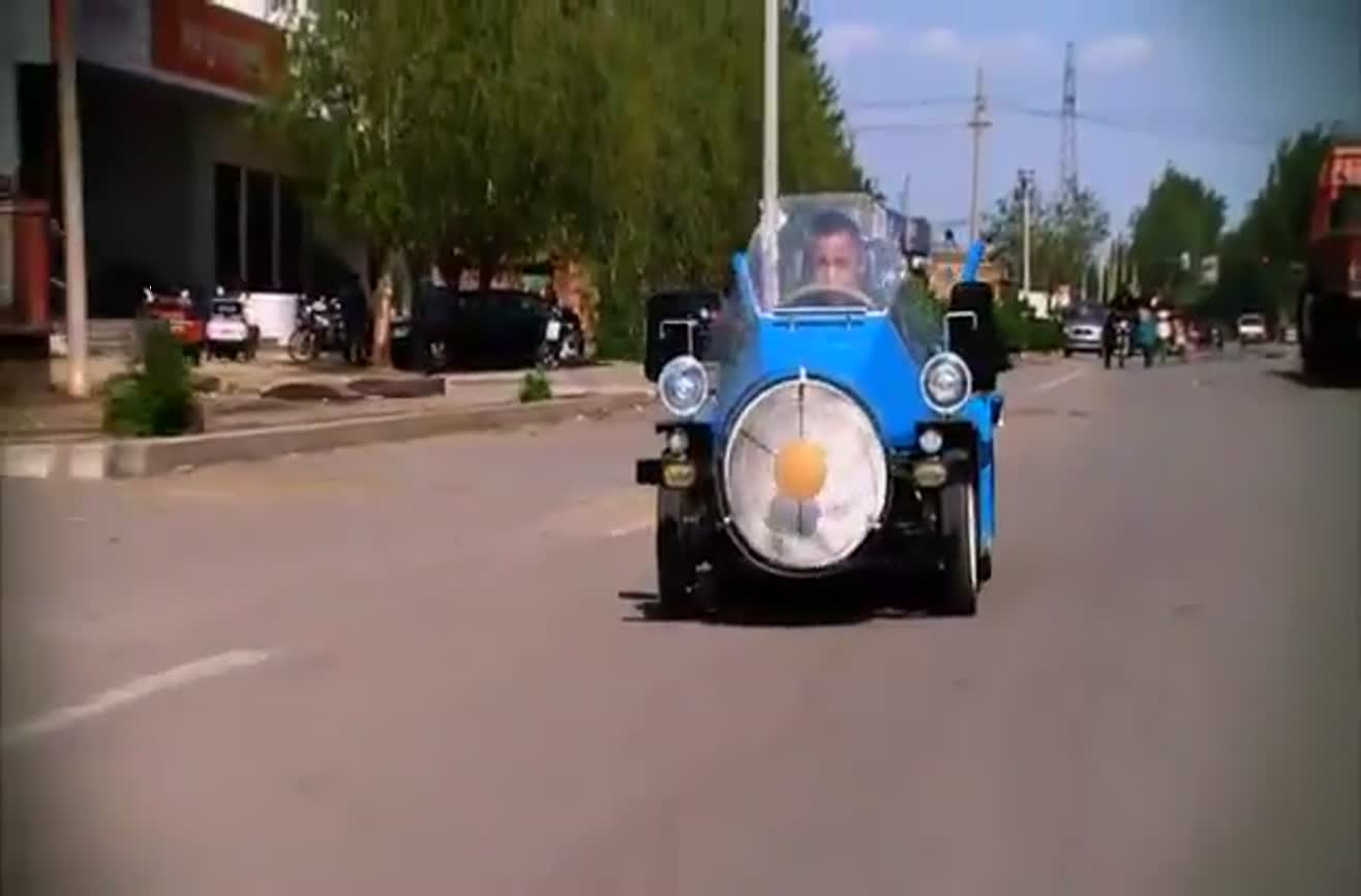 A Chinese farmer has invented a wind-powered electric car.