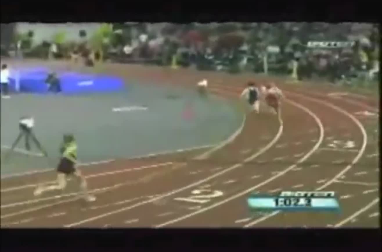 Girl takes a fall, but still wins the race.