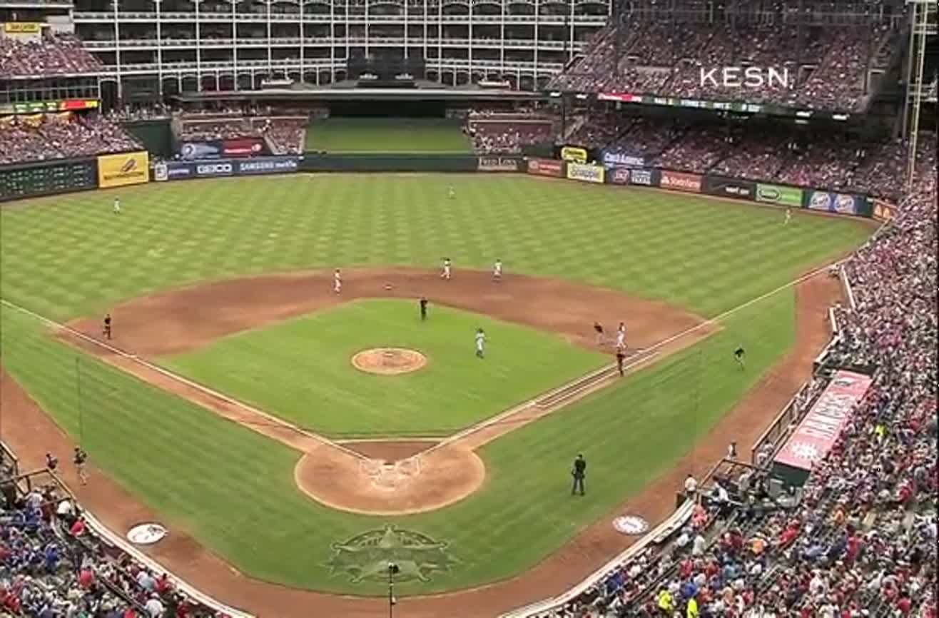 Some seriously loud thunder at a Texas Rangers game.