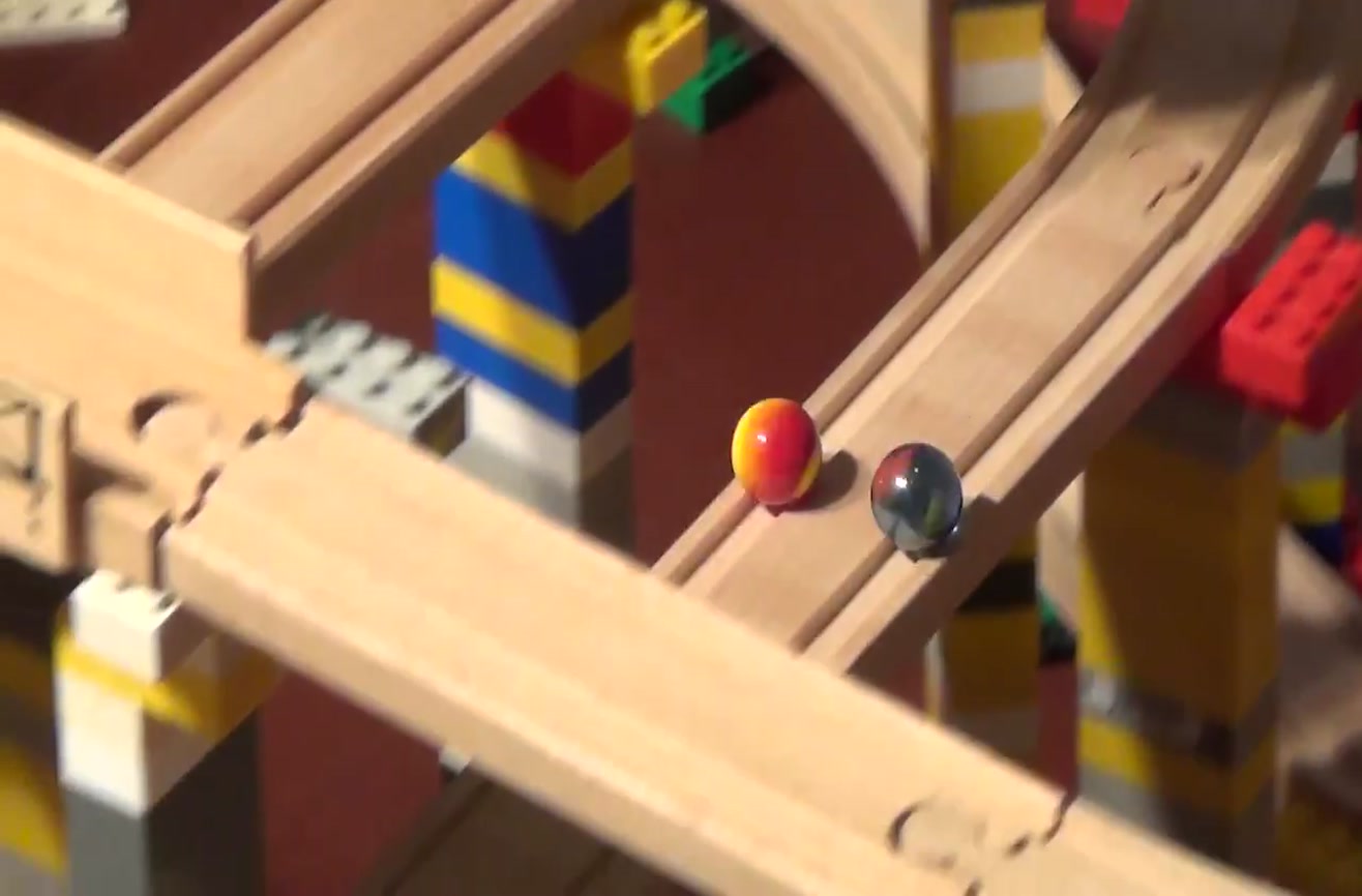A race between two marbles is surprisingly dramatic.