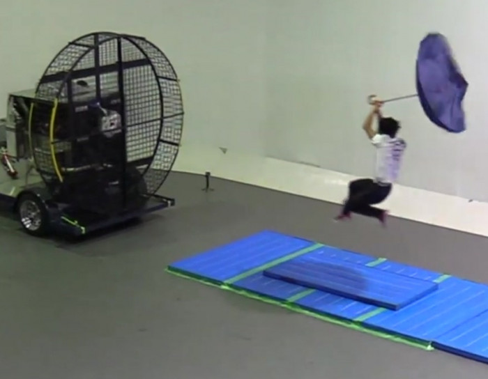 Man vs. High-powered fan.