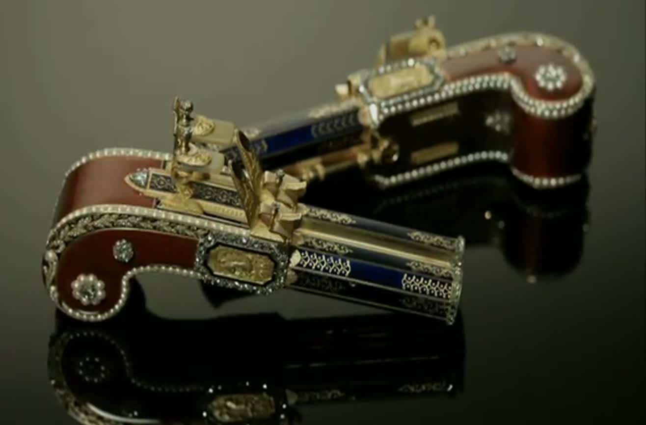 Pair of singing bird pistols from 1820.