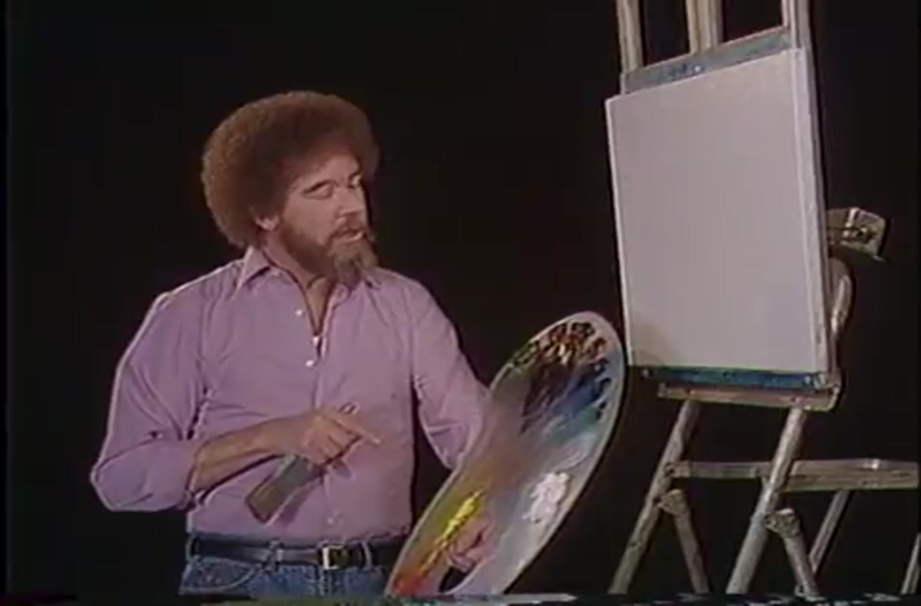 With a greyscale painting Bob Ross proved even the color blind can paint.