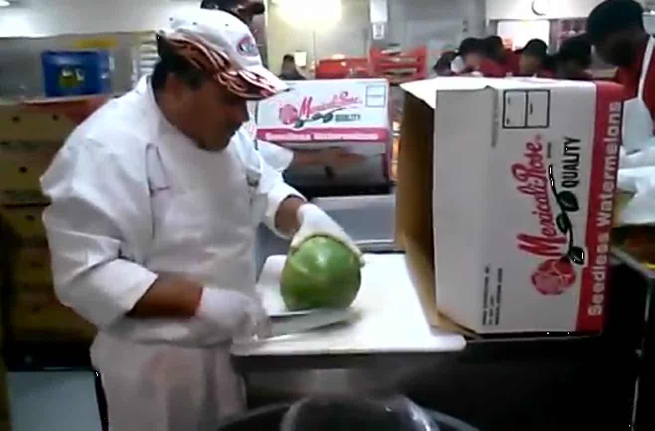 High speed watermelon cutting.