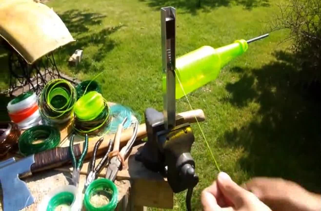 Making string from a plastic bottle.