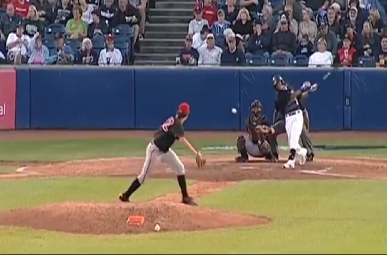 Pitcher's quick reaction prevents serious injuries.