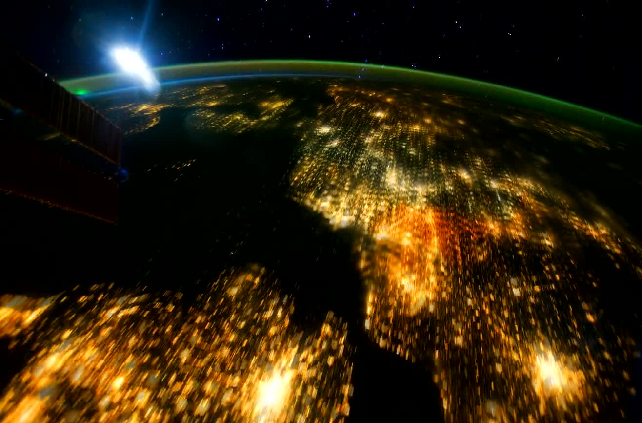 View from the ISS at night.