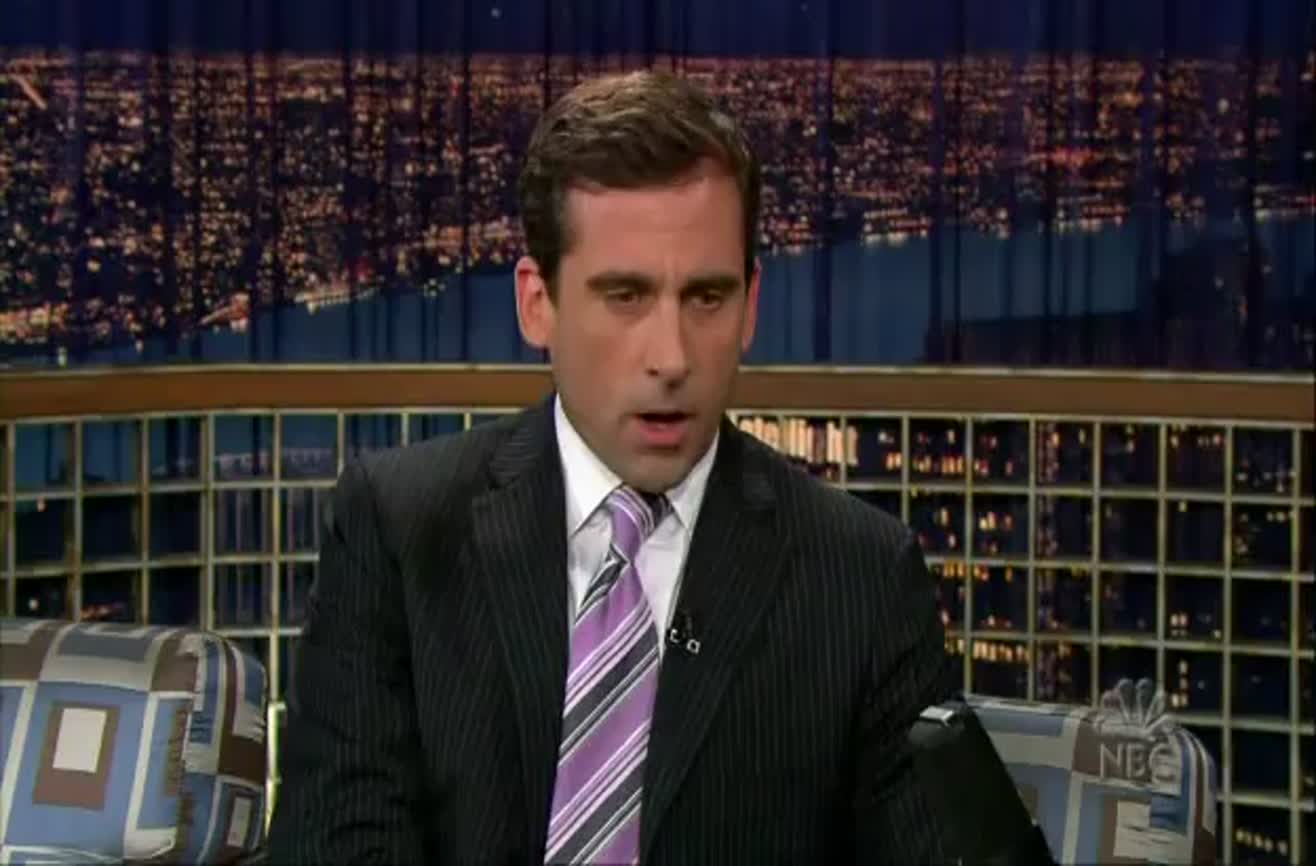 Steve Carell as the joyless laughing guy.