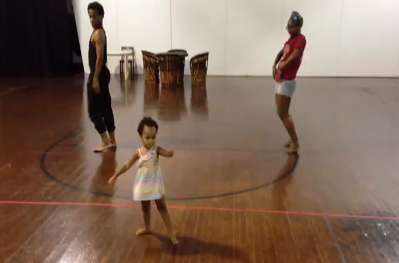 This two-year-old girl leads the dance and she's fantastic.