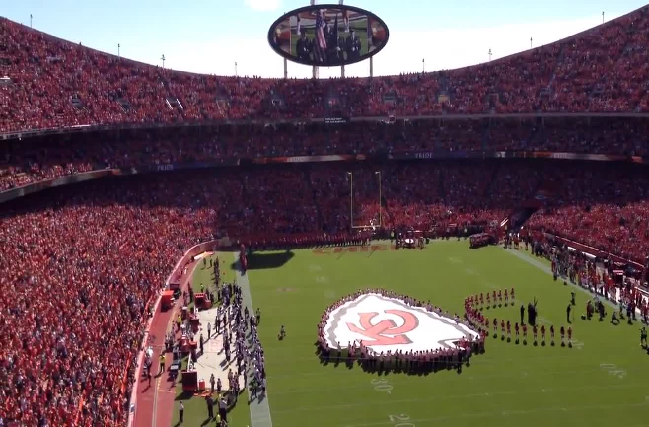 49 homebuilt planes fly over Arrowhead Stadium.