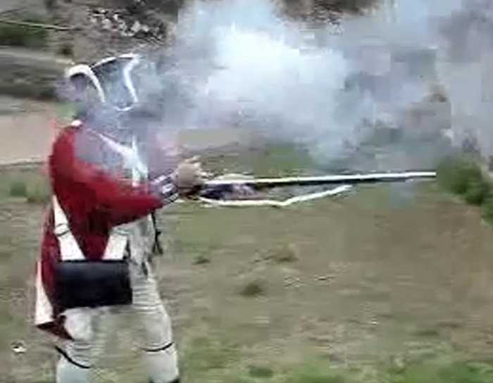 Man reloads and fires a musket three times in 46 seconds.