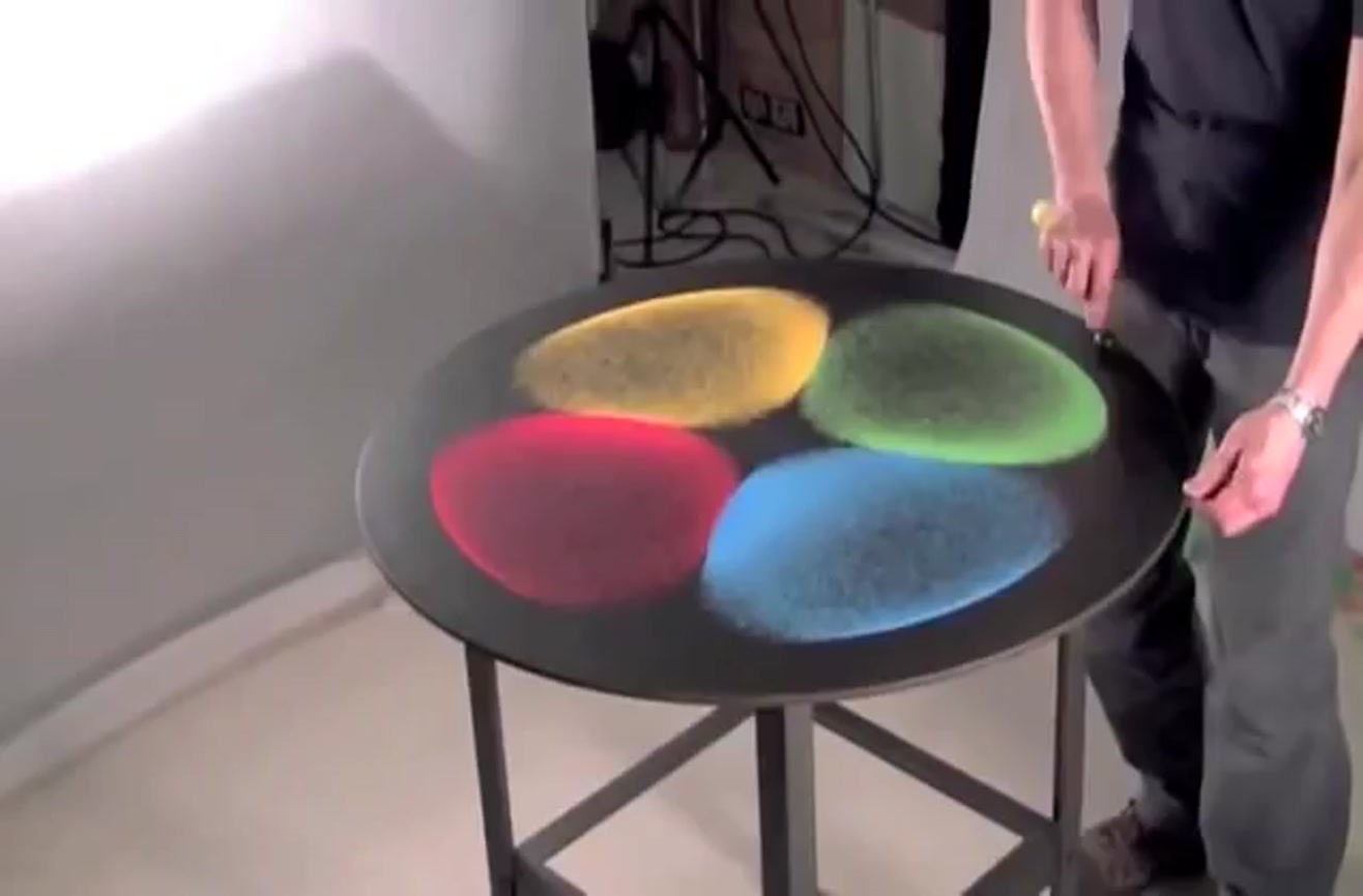 Using only sound, an artist turns piles of sand into cool patterns.