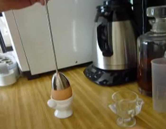This device cracks eggs perfectly every time.