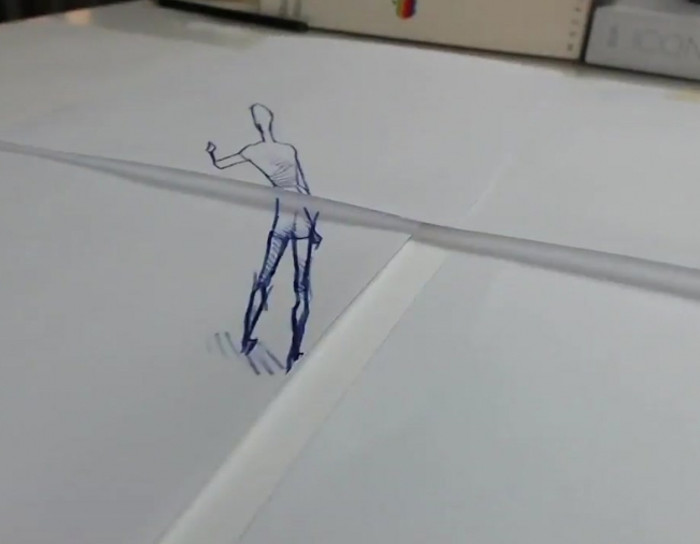 Dancer drawn on paper: Experiment with multi-perspective animation.