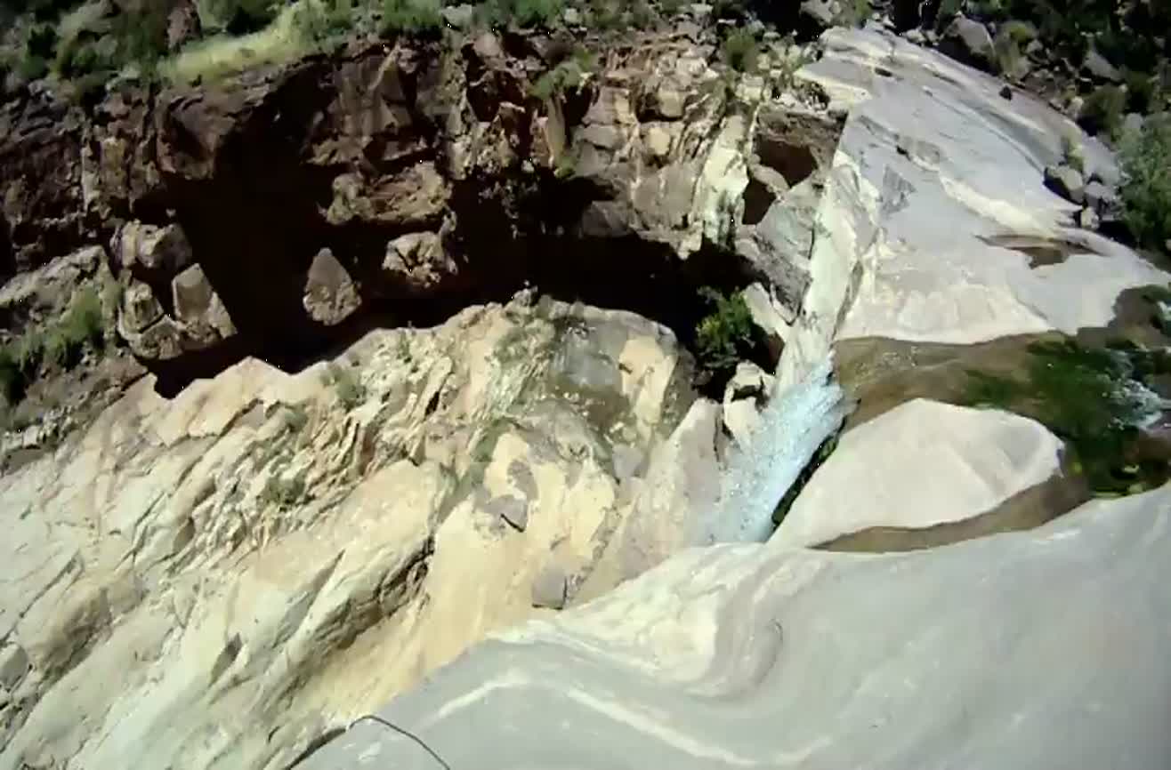 First person cliff jump.