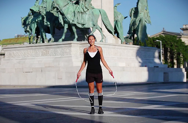 A professional jump roper shows off her skills.