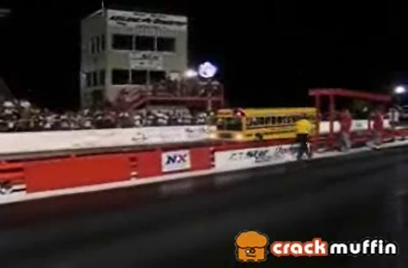 Insane drag racing school bus.