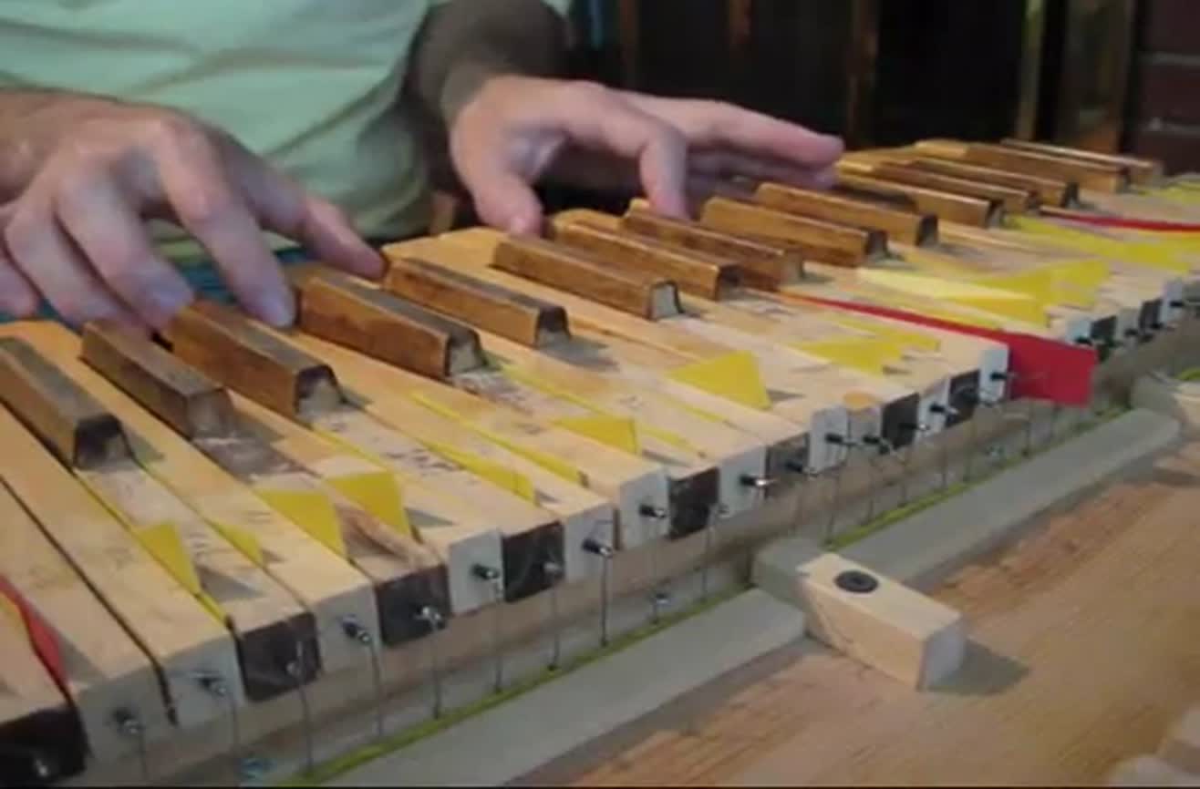 Handmade wooden pipe organ.