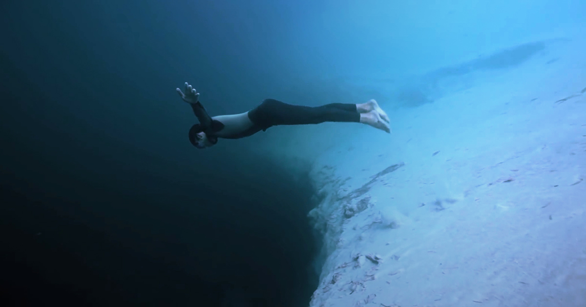 Underwater base jumping.