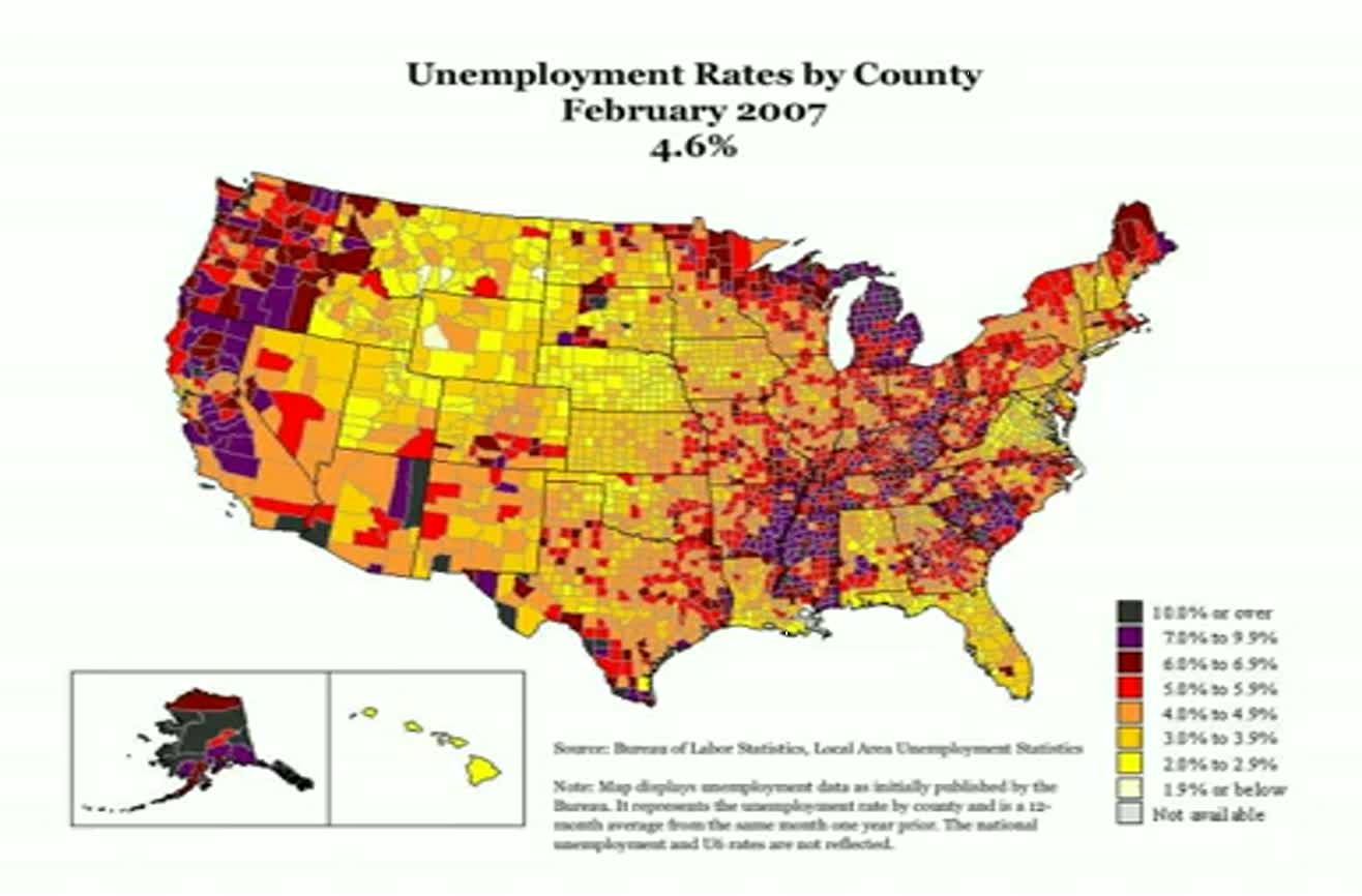 Map: Depiction of unemployment growth.