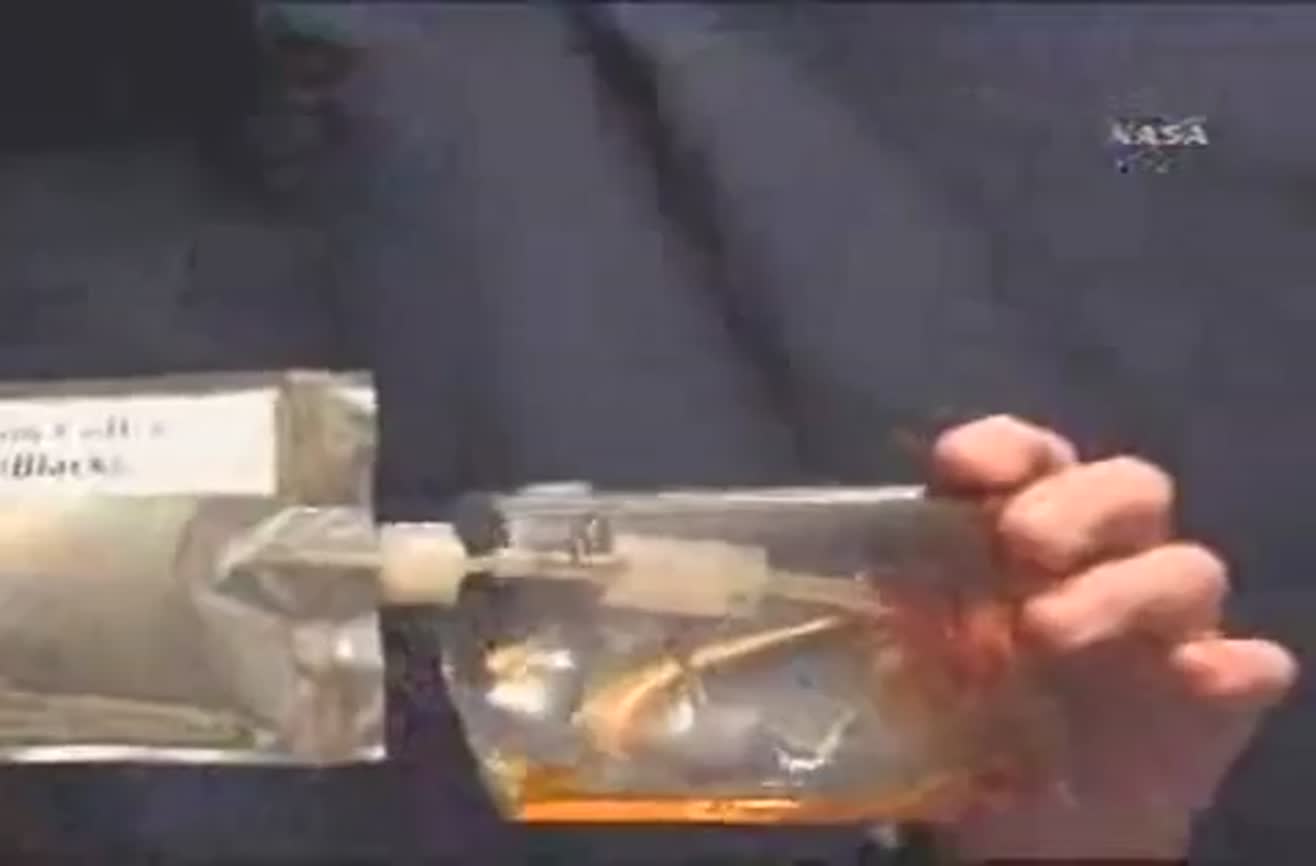 Sipping coffee from a cup in zero gravity.