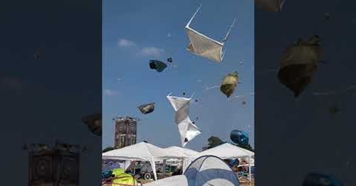 Vortex sends festival tents flying.