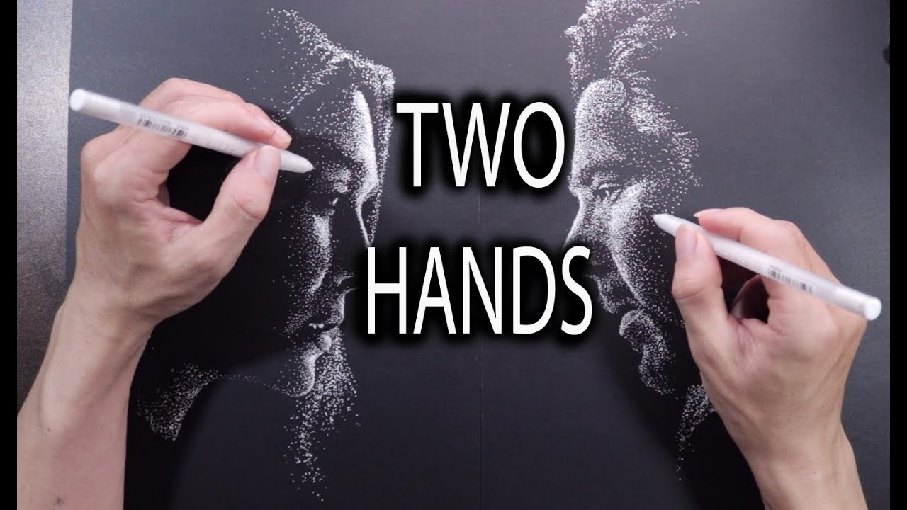 Artist uses both hands to draw two different images