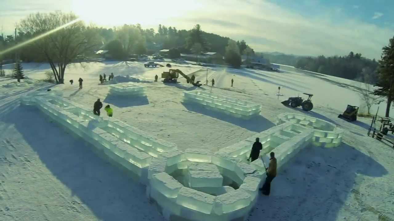 Building a winter carnival ice castle.