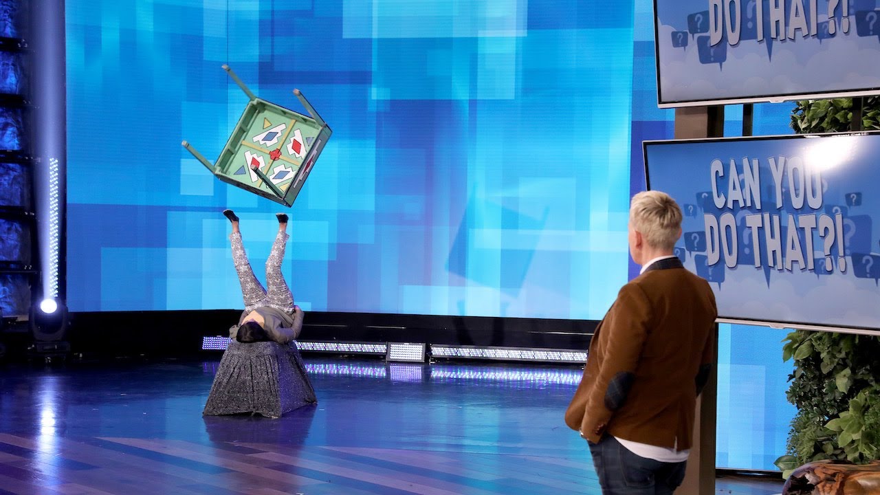 Man on "Ellen Show" stands from a splits position without using his hands