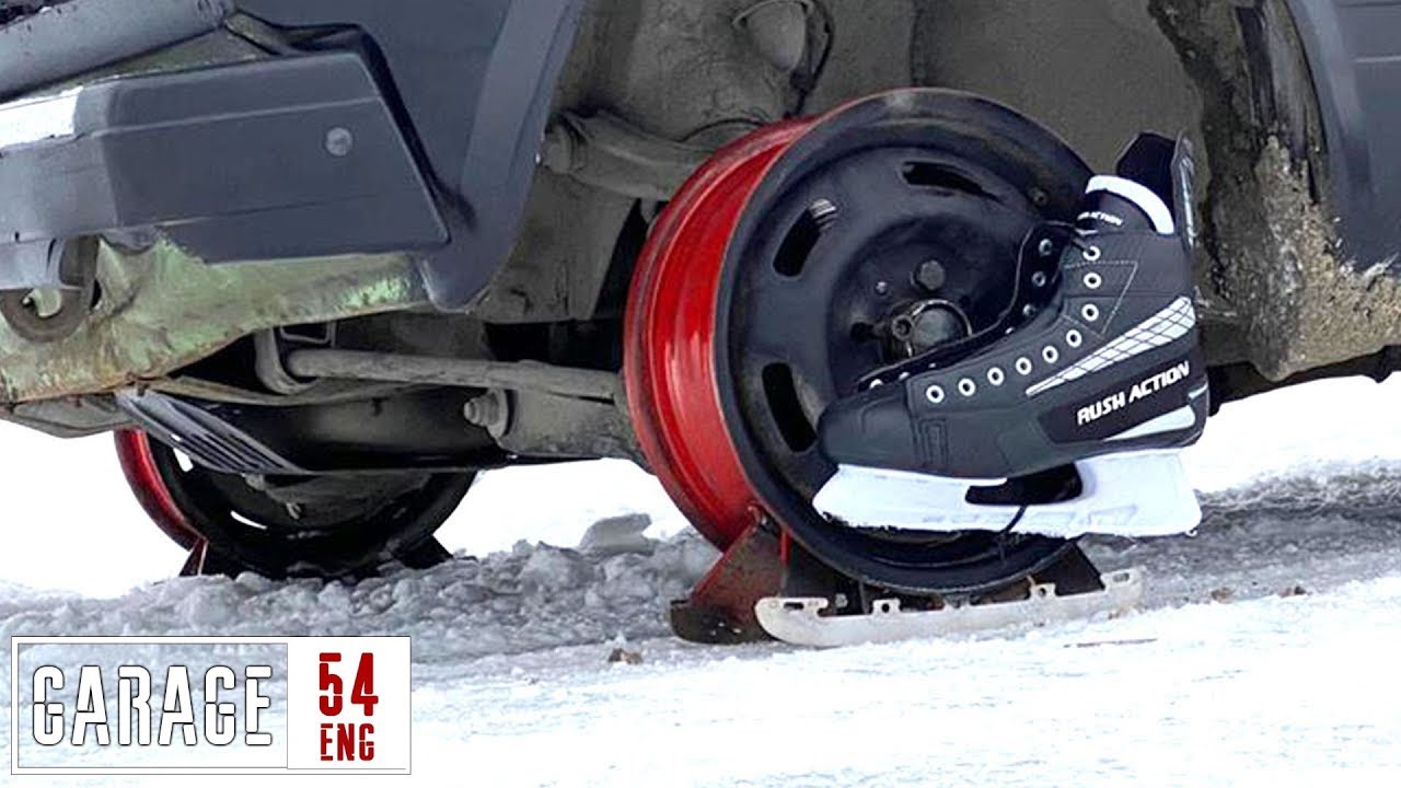 Fitting a car with ice skate wheels