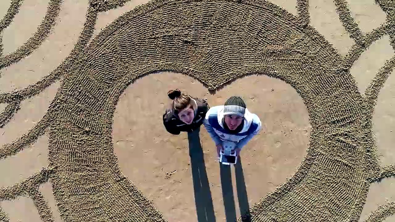 Bird's eye view of giant sand mural