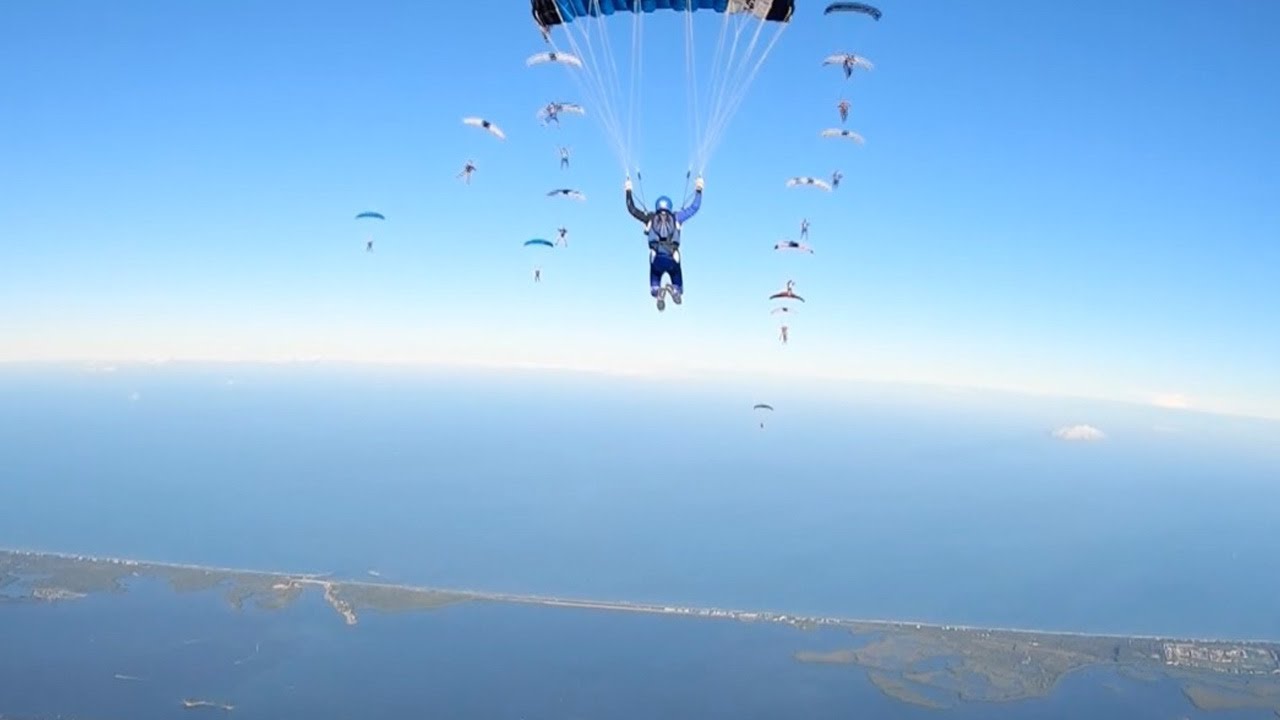 Skydiver group fly-by