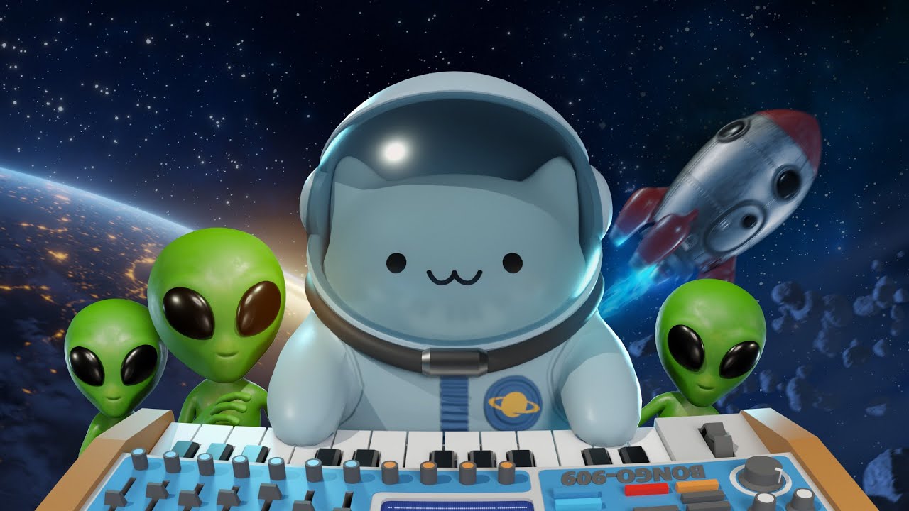 Charming 3D animation: 'Bongo Cat in Space'