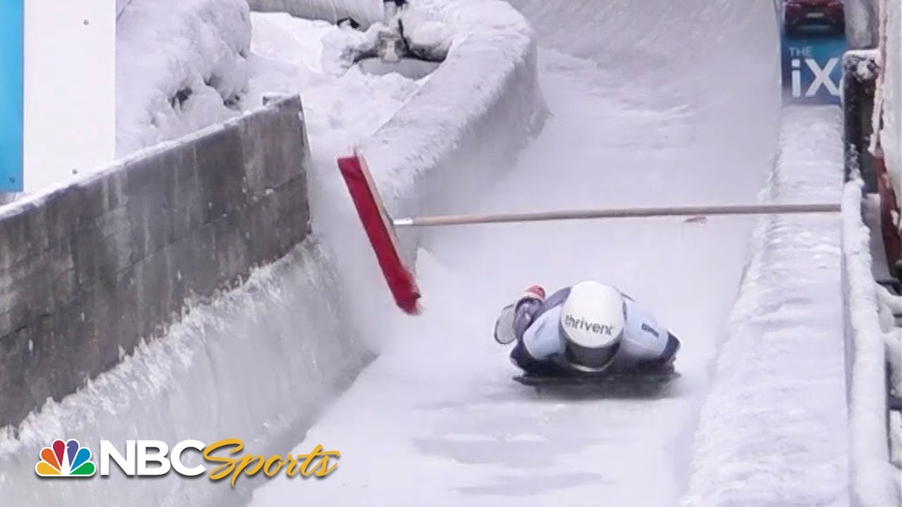 Stray broom intercepts slider Katie Tannenbaum at Igls World Cup skeleton