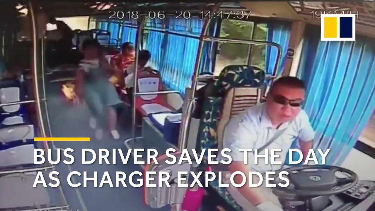 Bus driver saves the day after explosion.