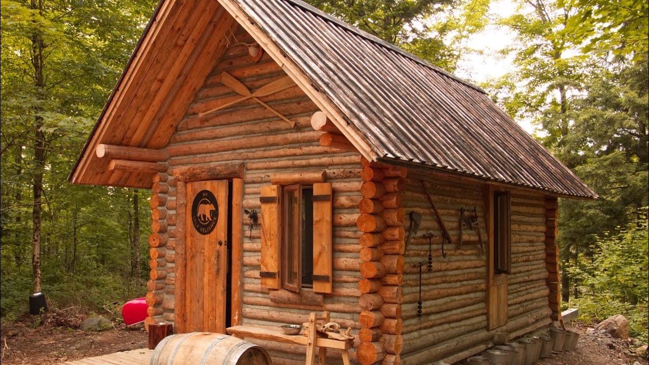 Timelapse of one man building a log cabin