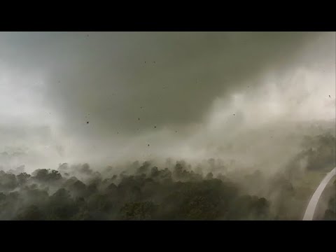 Chilling close range tornado footage captured by drone