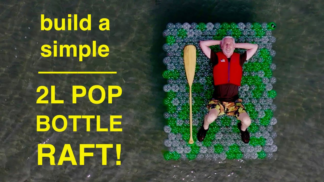 A DIY raft from soda bottles.