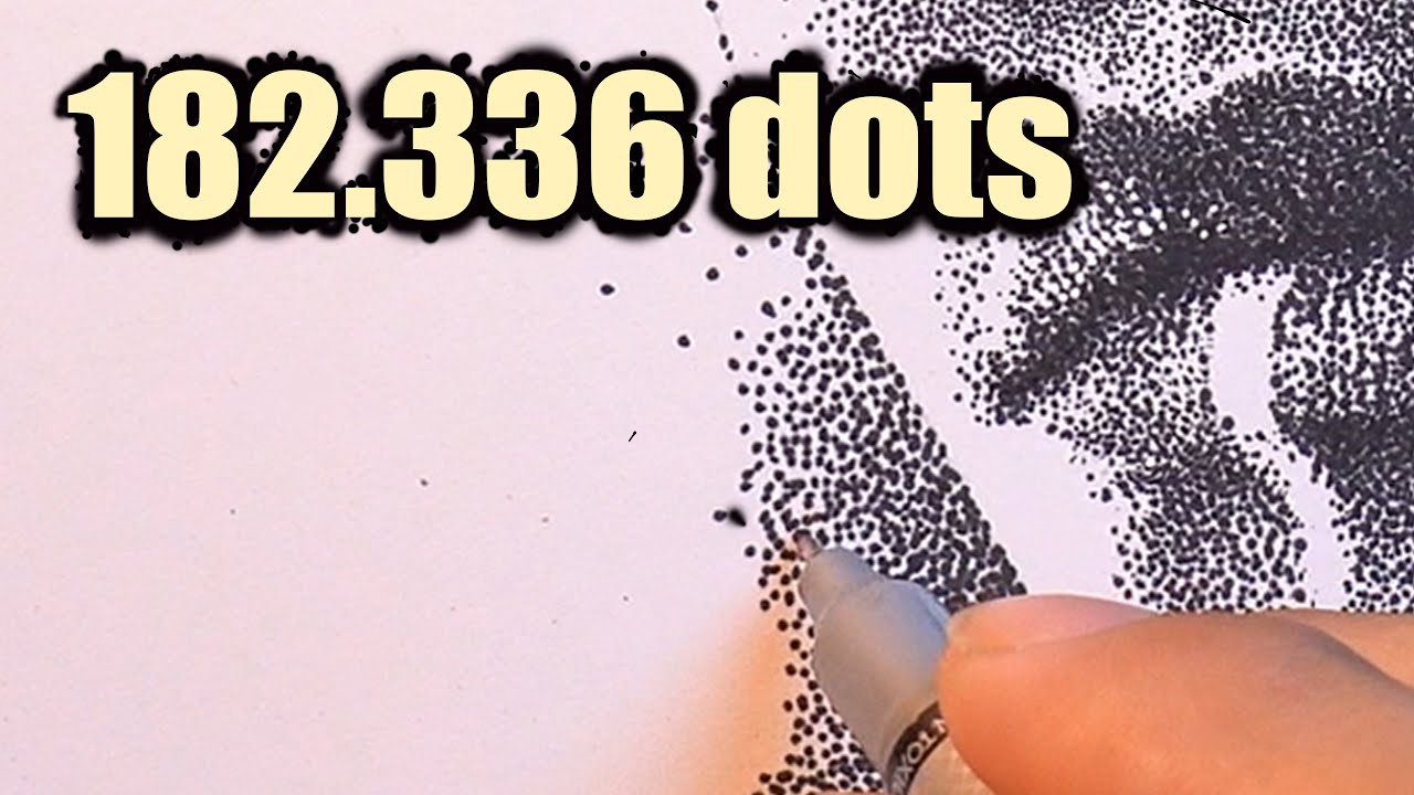 Talented artist creates drawing with dots, counting as he goes