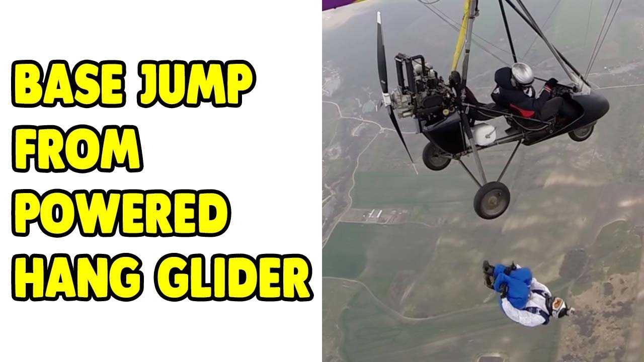 Base jump from hang glider mid-flight.