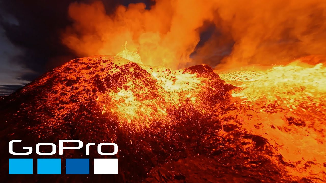 GoPro extreme close up over active volcano.
