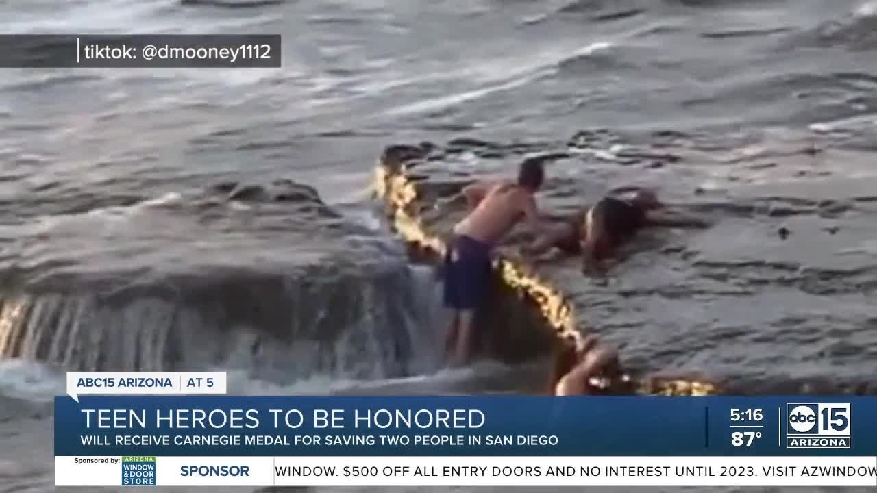 Teens awarded Carnegie Medal for brave water rescue.