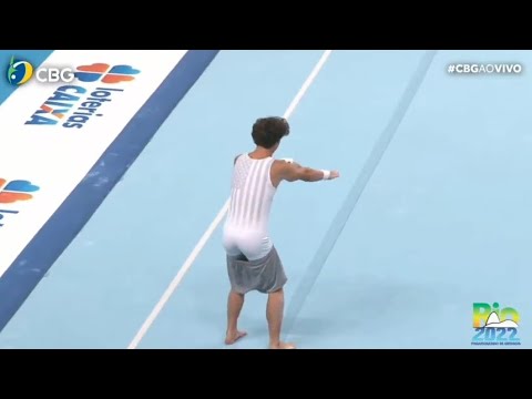 Gymnast's clothes fall off during floor routine.