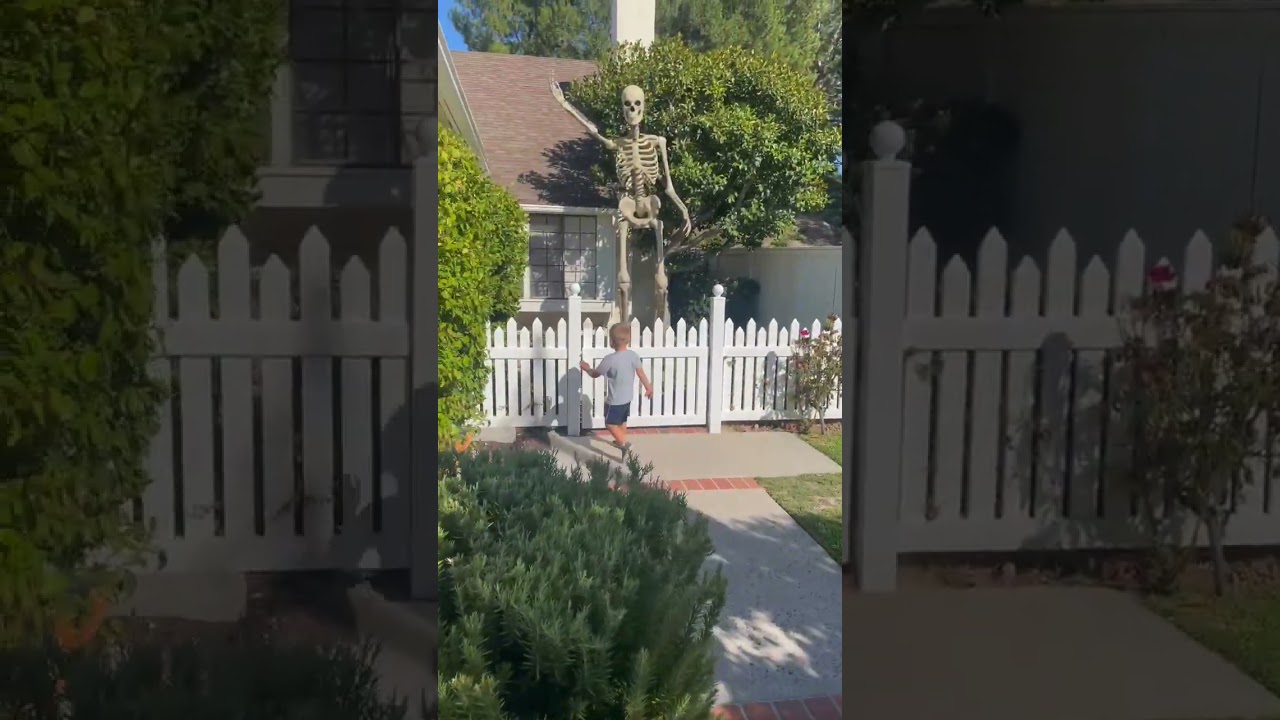 Boy doesn't see skeleton until it's too late.