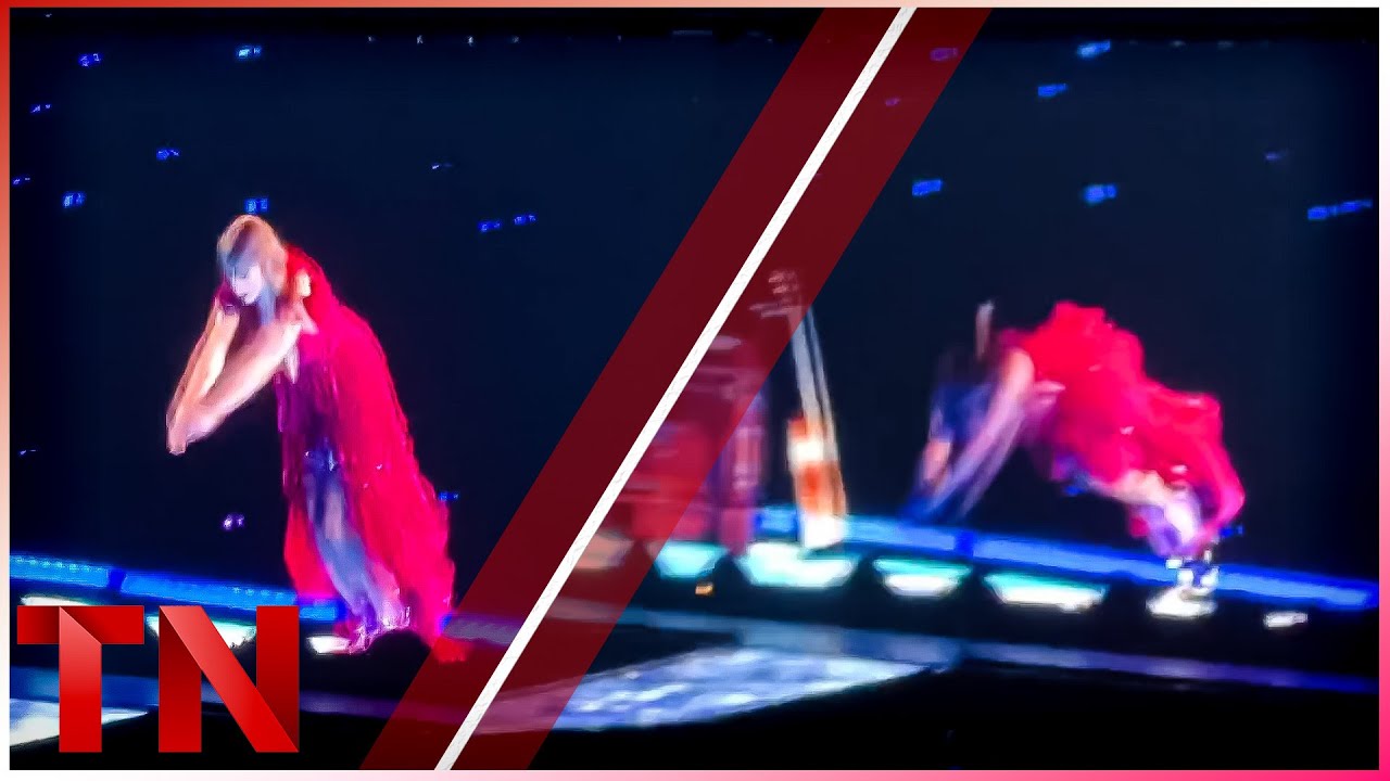 Taylor Swift dives then swims under stage.