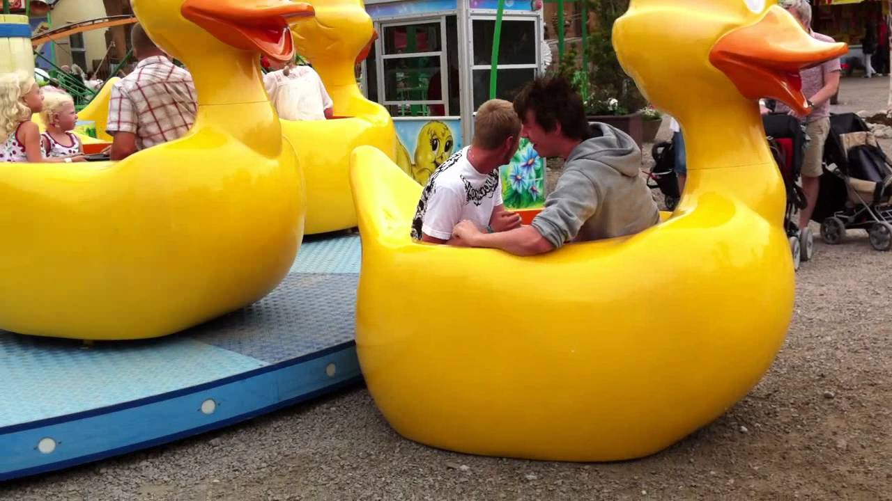Roller coaster duck makes run for it.