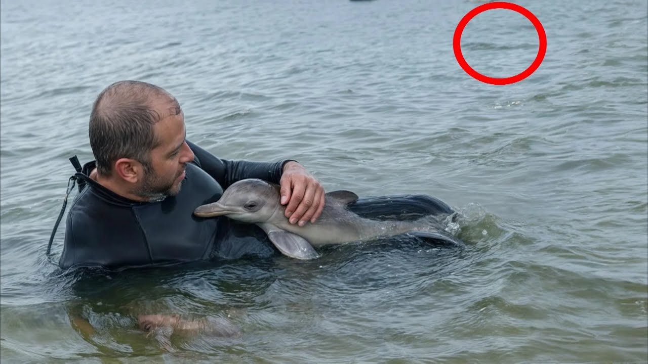 Man saves baby dolphin, gets huge surprise.